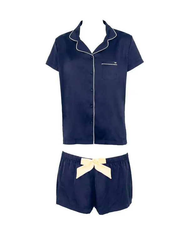 Bluebella Abigail Luxury Satin Short Set Navy /cream - Blue