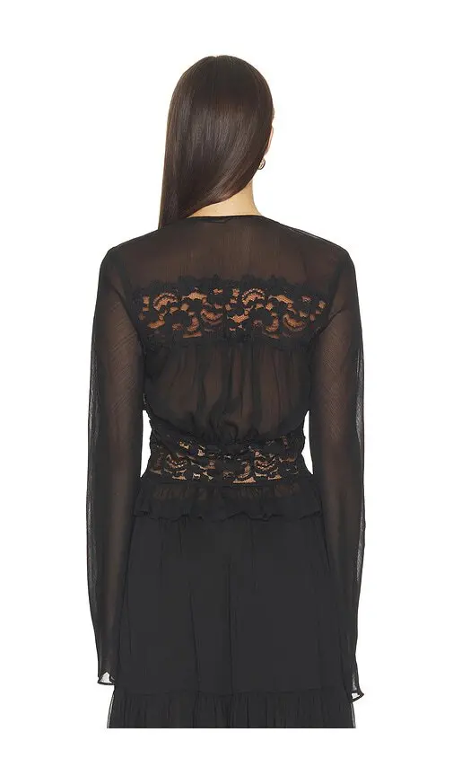 Arcina Ori Alessandra Cropped Lace Trimmed Chiffon Blouse - Black