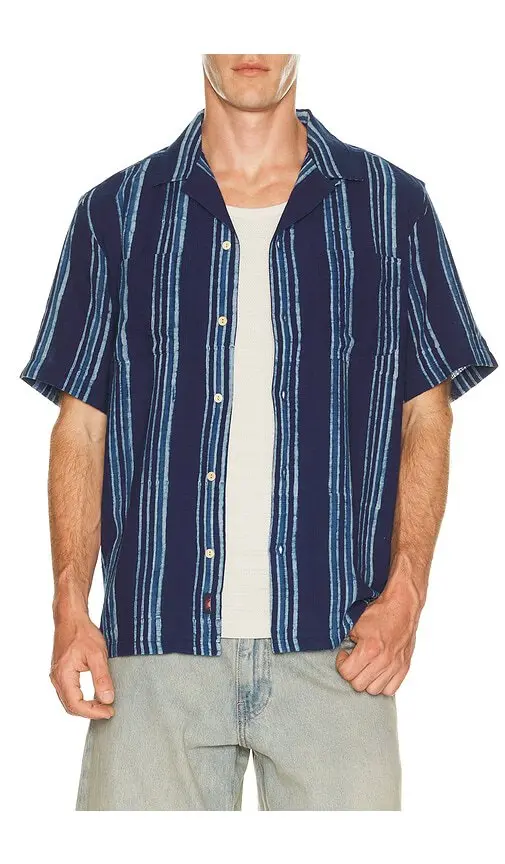 Faherty Brand Short Sleeve Indigo Camp Shirt In . Also - Blue