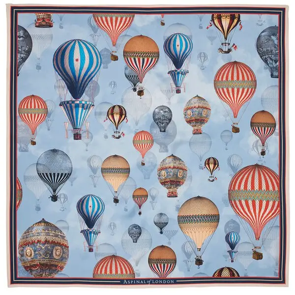 ASPINAL OF LONDON Up Up & Away Silk Scarf In Pure Silk - Blue