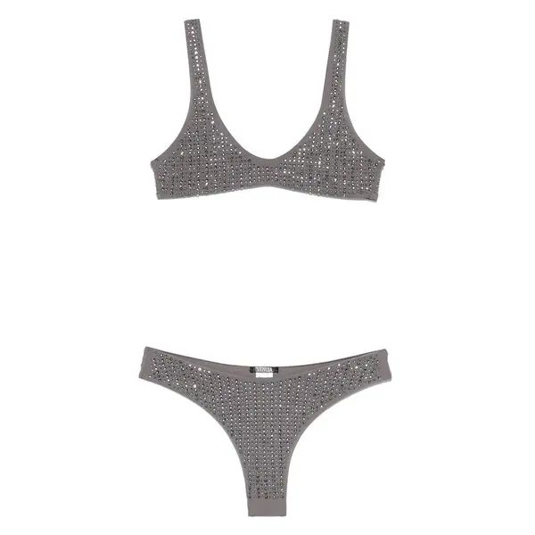VENUJA Crystal-embellished Lycra Bikini - Grey