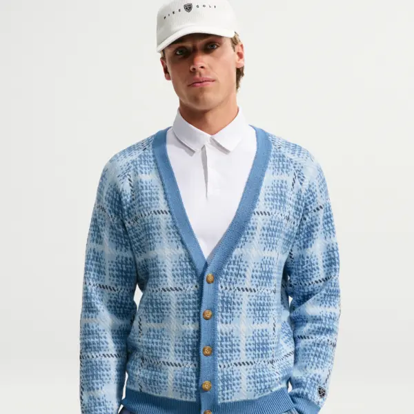 Nike Tartan Loose Golf Cardigan - Blue