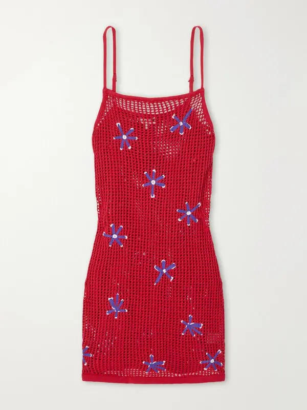 Staud Rio Crocheted Cotton Mini Dress - Red