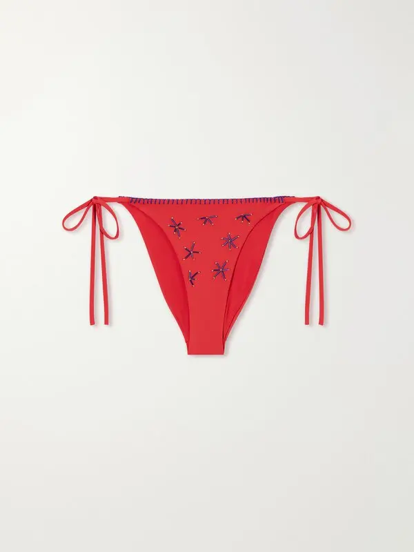 Staud Sisley Embellished Bikini Briefs - Red