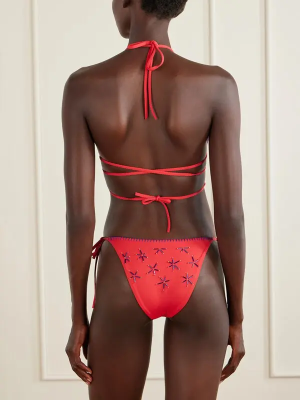 Staud Lido Embellished Triangle Bikini Top