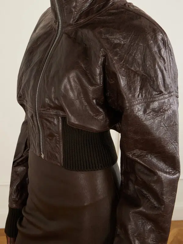 Rick Owens Dracuflight Textured Leather Funnel Neck Jacket