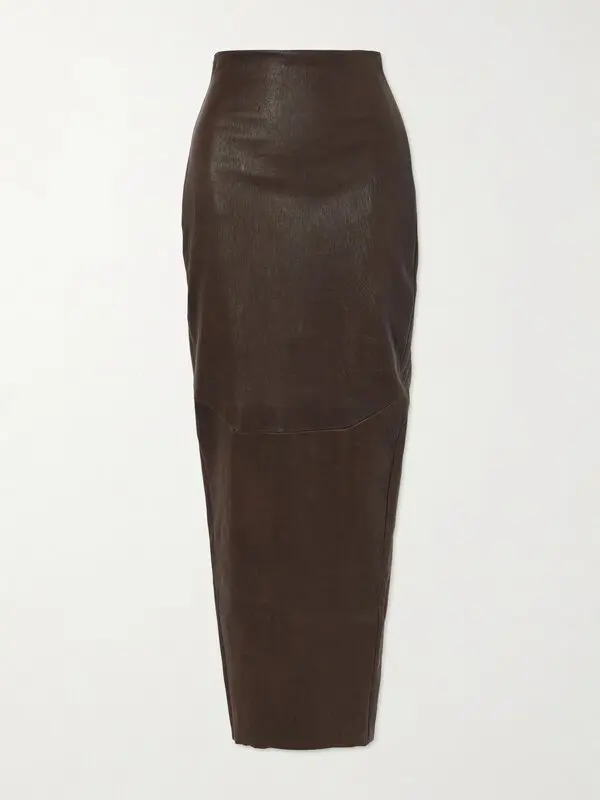 Rick Owens Dirt Pillar Textured-leather Maxi Skirt
