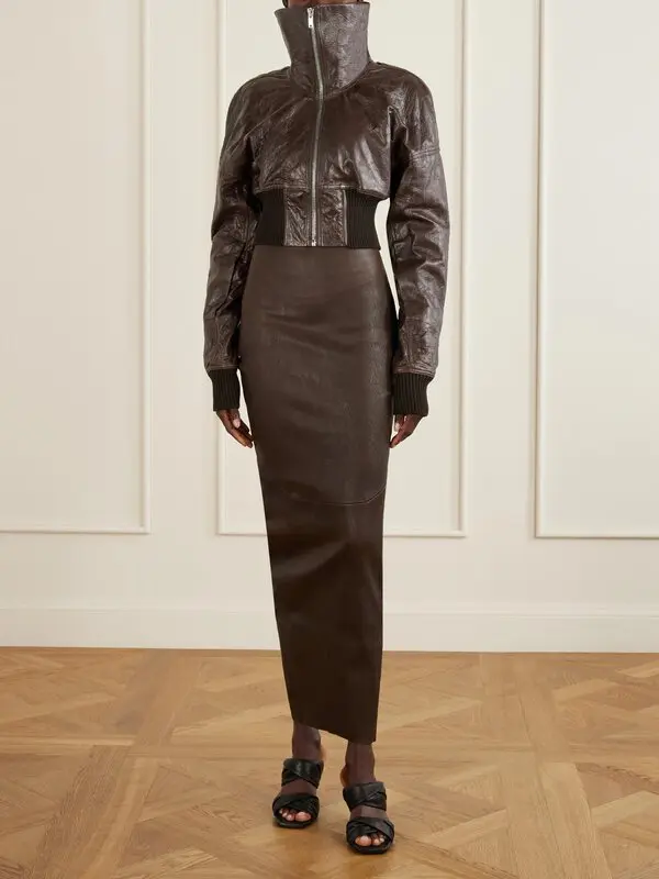 Rick Owens Dirt Pillar Textured-leather Maxi Skirt