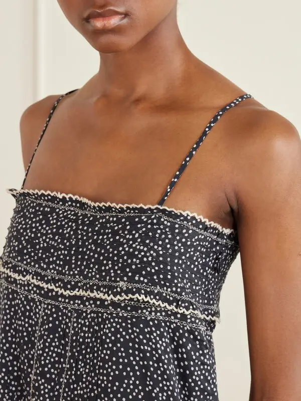 MARANT ETOILE Demy" Printed Cotton Midi Dress With Crochet Trim
