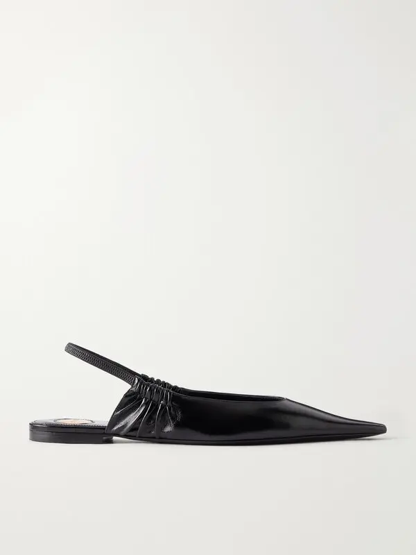 Saint Laurent Anne Marie Ruched Leather Slingback Pumps - Black
