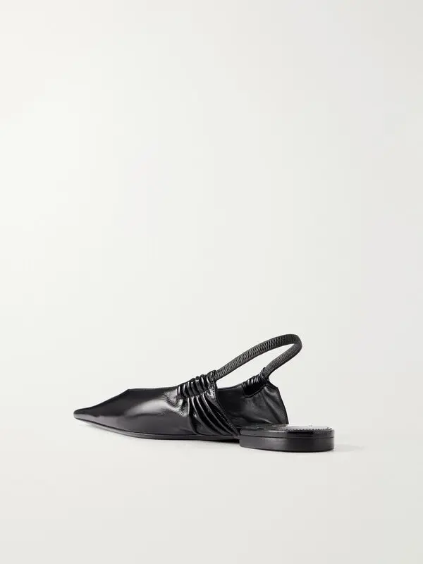 Saint Laurent Anne Marie Ruched Leather Slingback Pumps - Black