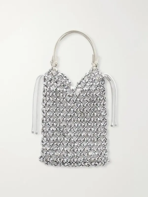 Staud Embellished Satin Shoulder Bag With Leather Trim