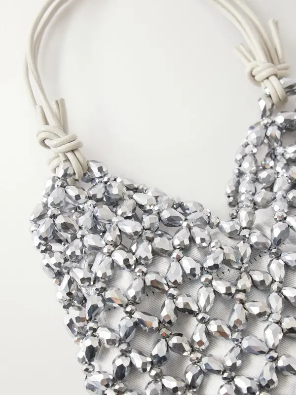 Staud Embellished Satin Shoulder Bag With Leather Trim