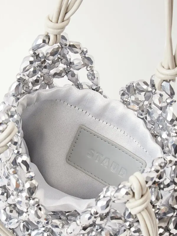 Staud Embellished Satin Shoulder Bag With Leather Trim