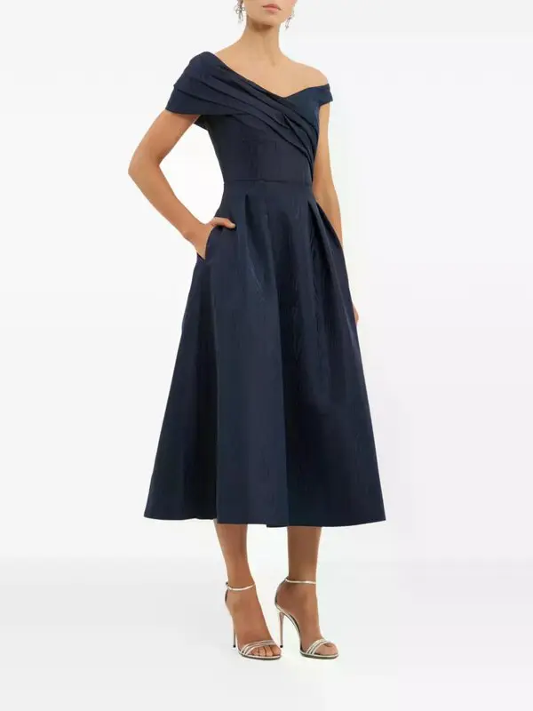 Rebecca Vallance Pleated Off-shoulder Midi Dress