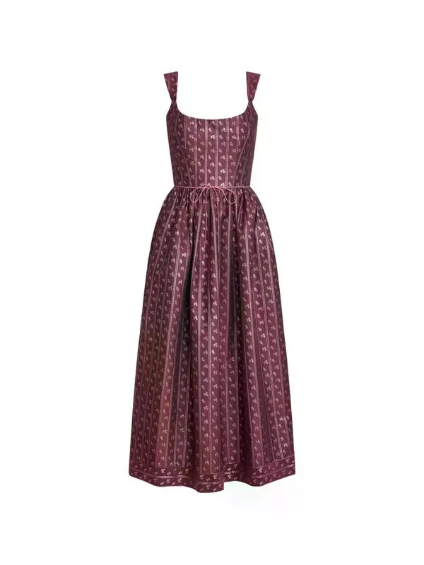 MARKARIAN Floral-stripe Corset Midi Dress - Red