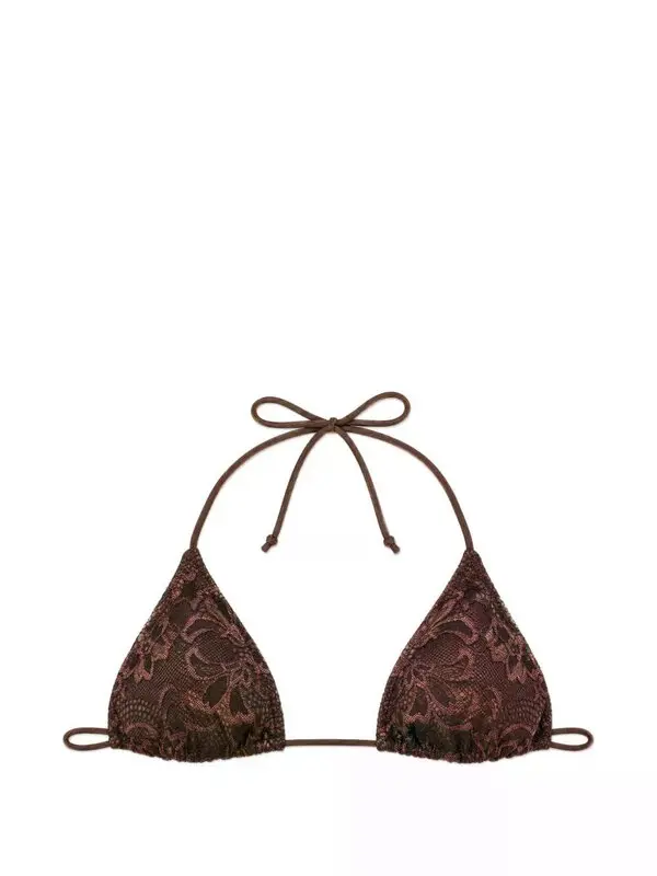 MC2 SAINT BARTH Lace-overlay Triangle Bikini Top - Brown