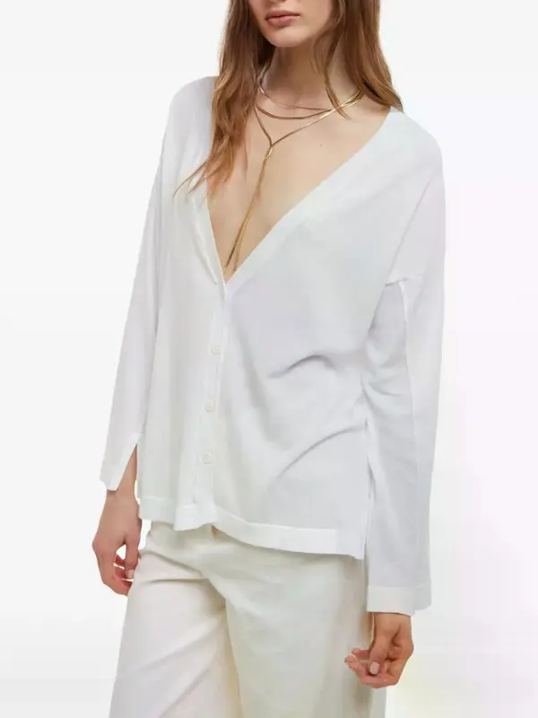 KANGRA Slit-cuff V-neck Cardigan - Neutrals