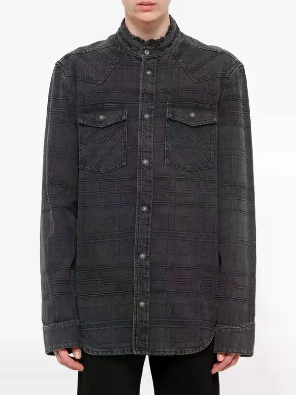 Balmain Quilted-effect Distressed-collar Shirt - Grey