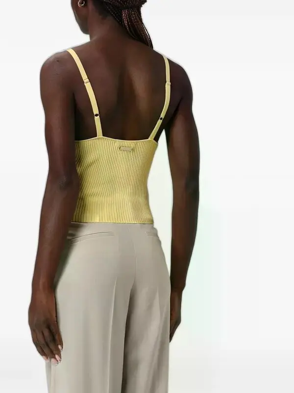 Emporio Armani Ribbed Knit V-neck Top - Yellow