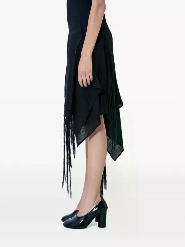Yohji Yamamoto Asymmetric Layered-fringe Midi Skirt - Black