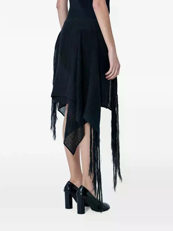 Yohji Yamamoto Asymmetric Layered-fringe Midi Skirt