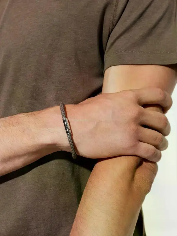 TOM FORD Braided Leather Bracelet With Engraved Clasp