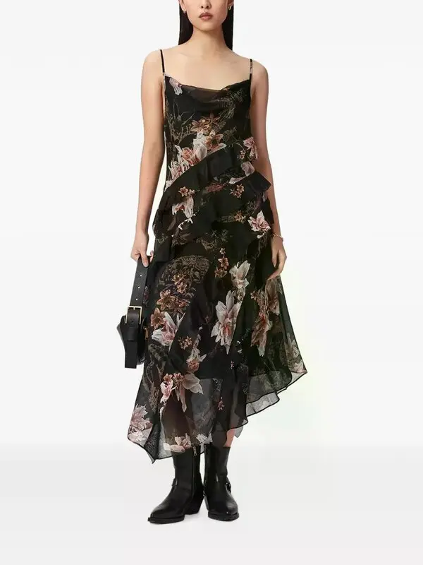 ALLSAINTS Floral Print Ruffled Maxi Dress - Black