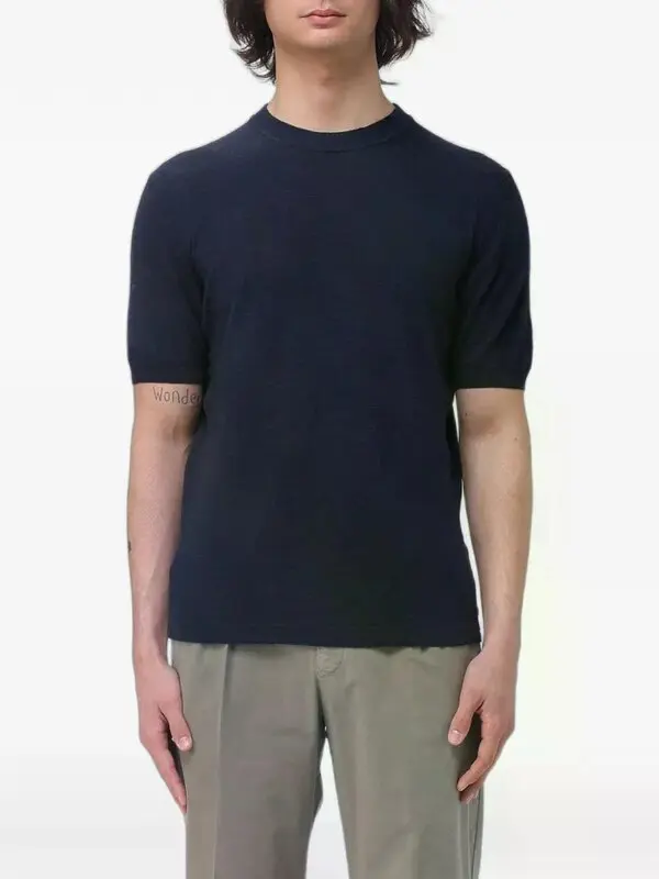 BROOKSFIELD Short-sleeve Linen Knit Sweater - Blue