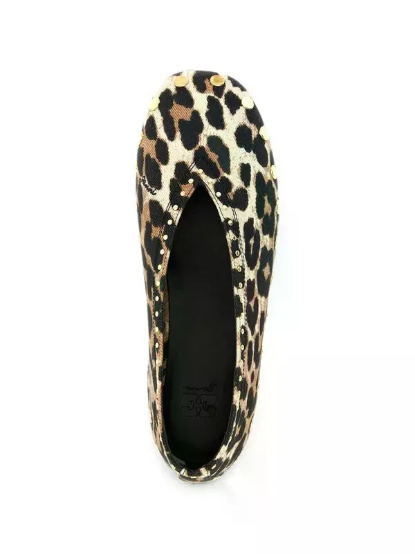 GANNI Leopard-print Stud-embellished Ballet Flats