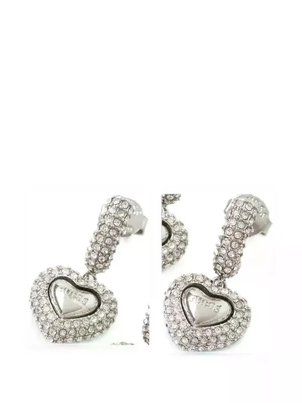Guess Crystal-embellished Heart Pendant Drop Earrings - Silver