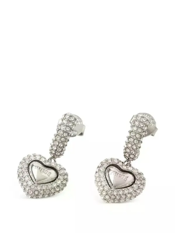 Guess Crystal-embellished Heart Pendant Drop Earrings - Silver