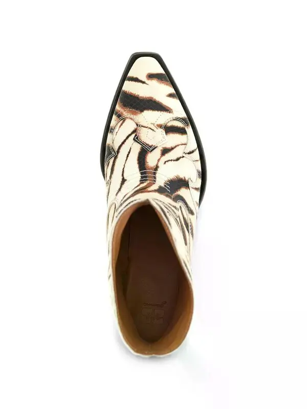GANNI Zebra-print Embroidered Ankle Boots - Neutrals