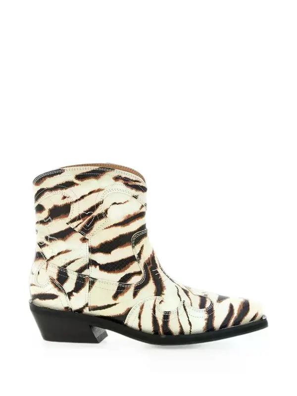 GANNI Zebra-print Embroidered Ankle Boots - Neutrals