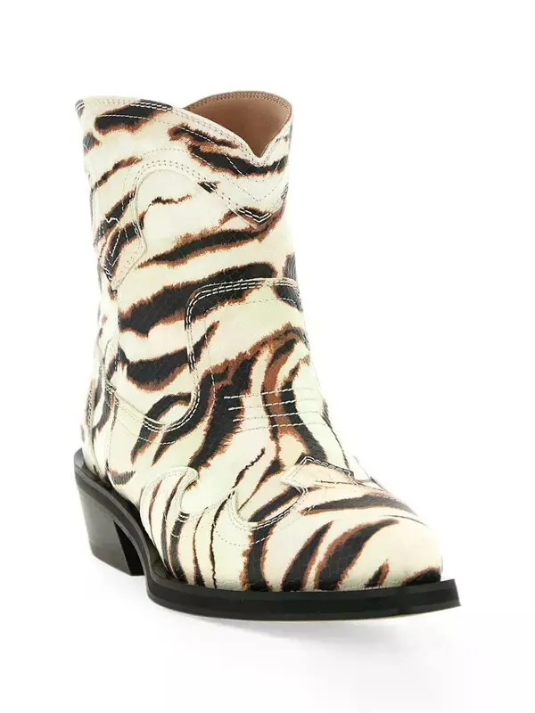 GANNI Zebra-print Embroidered Ankle Boots - Neutrals