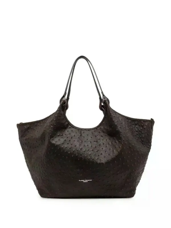 GIANNI CHIARINI Ostrich-effect Leather Shoulder Bag - Brown
