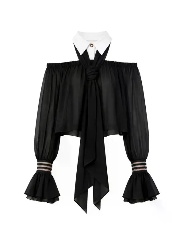 Elisabetta Franchi Off-shoulder Pussy-bow Blouse - Black