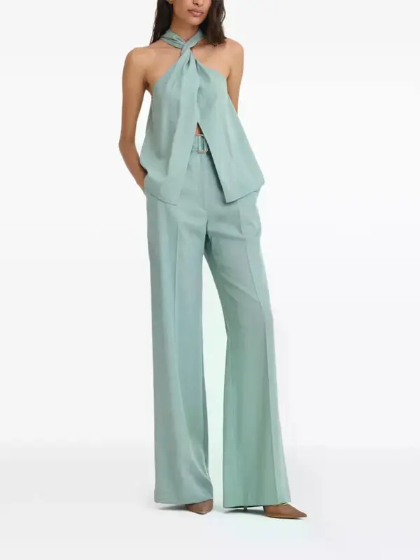 Matthew Bruch Belted Wide-leg Trousers In Dusty Teal - Green