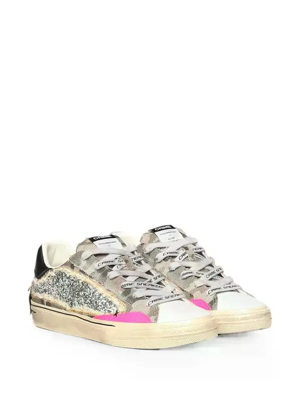 CRIME LONDON Glitter Embellished Camouflage Print Lace Up Sneakers