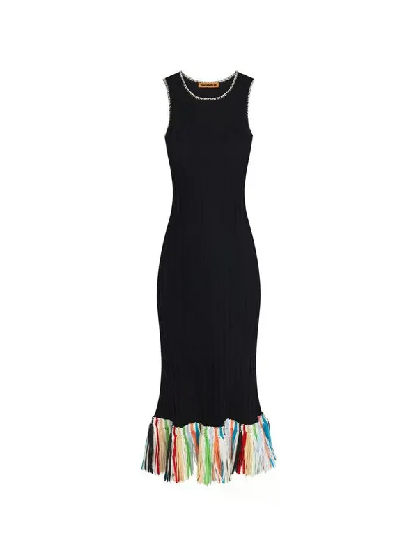 SIMONMILLER Thea Fringe-trim Midi Dress - Black