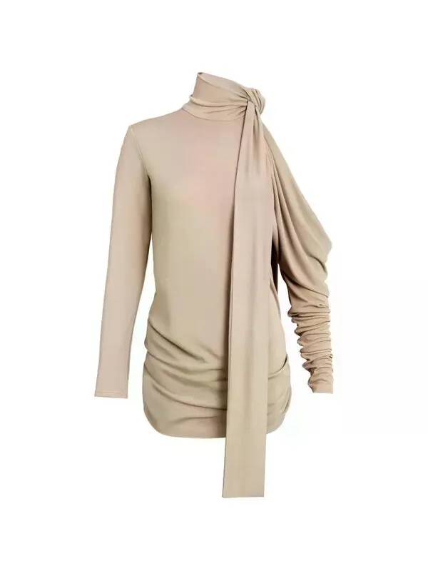 Silvia Tcherassi Ivory Draped Mock Neck Blouse - Neutrals