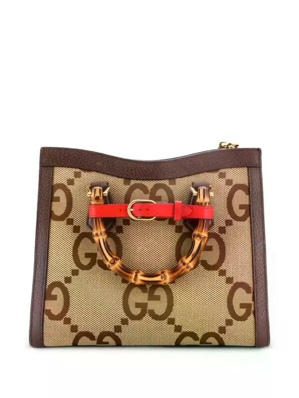 Gucci Diana Nm Jumbo Gg Canvas Small Tote Bag With Bamboo Handle - Brown