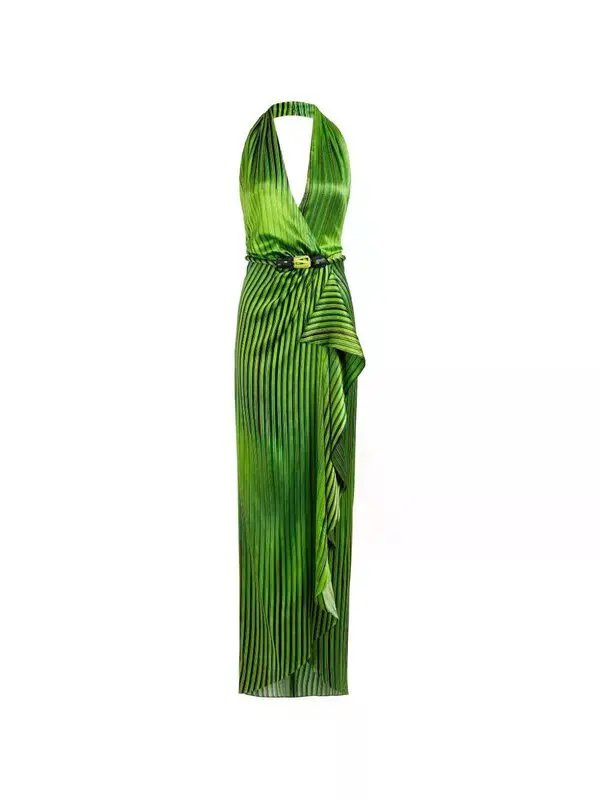 Silvia Tcherassi Striped Ruffled Midi Dress - Green