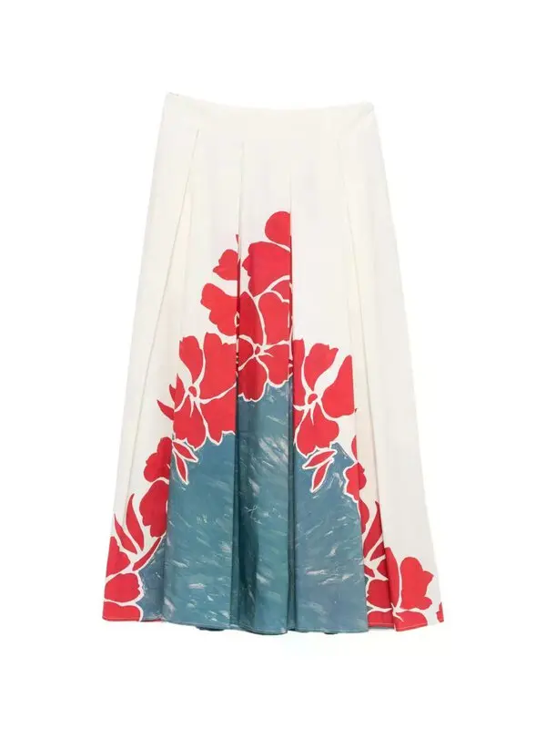 ZANETTI Floral Print Pleated Midi Skirt - Neutrals