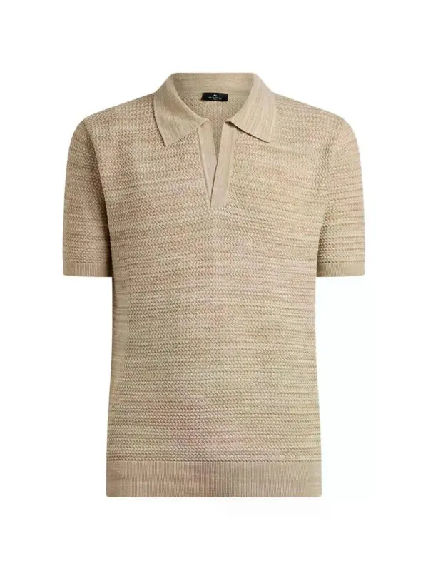 Etro Knit Cotton Polo Shirt With Braided Stitch - Neutrals