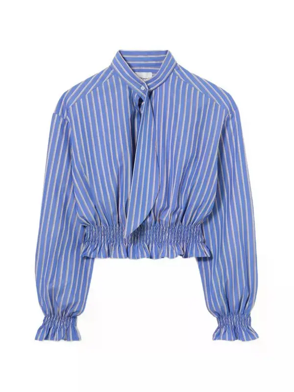 Claudie Pierlot Striped Poplin Tie-neck Top - Blue