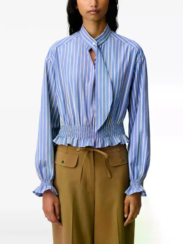 Claudie Pierlot Striped Poplin Tie-neck Top