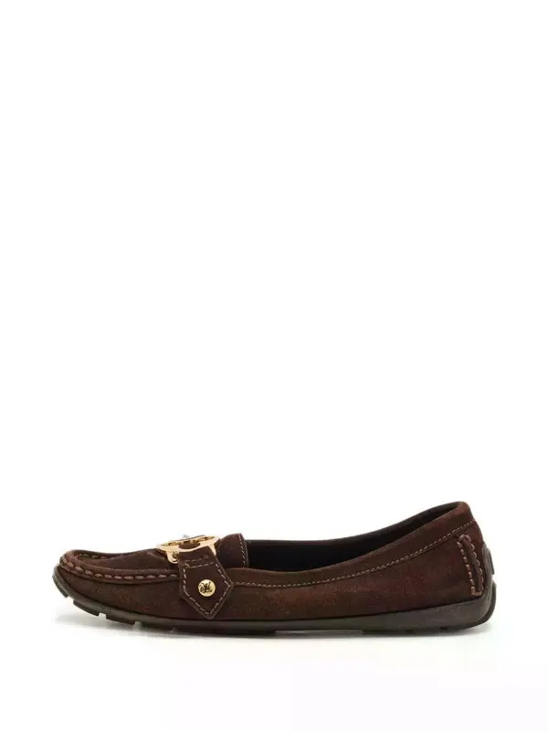 LOUIS VUITTON Monogram Plaque Suede Loafers