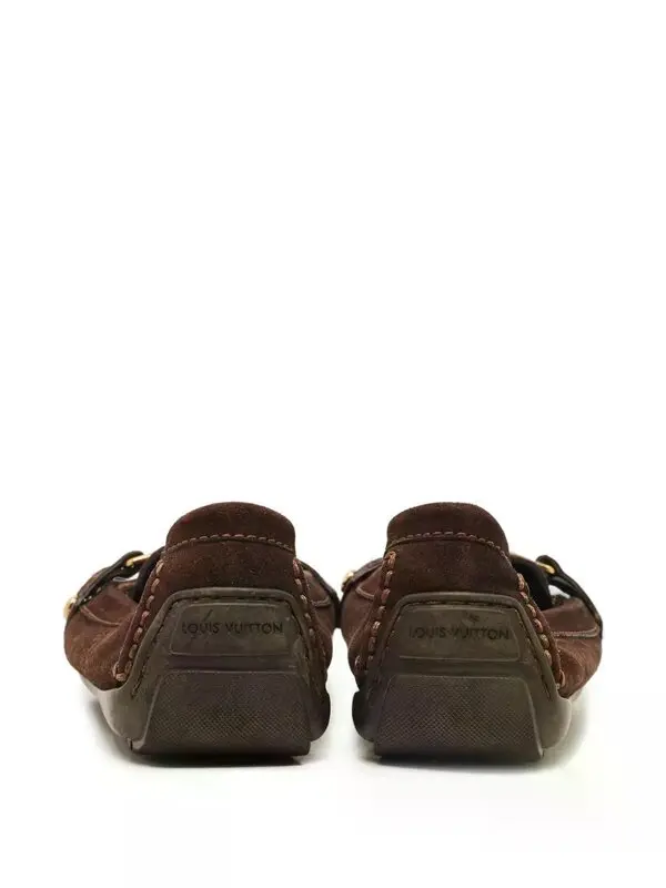 LOUIS VUITTON Monogram Plaque Suede Loafers