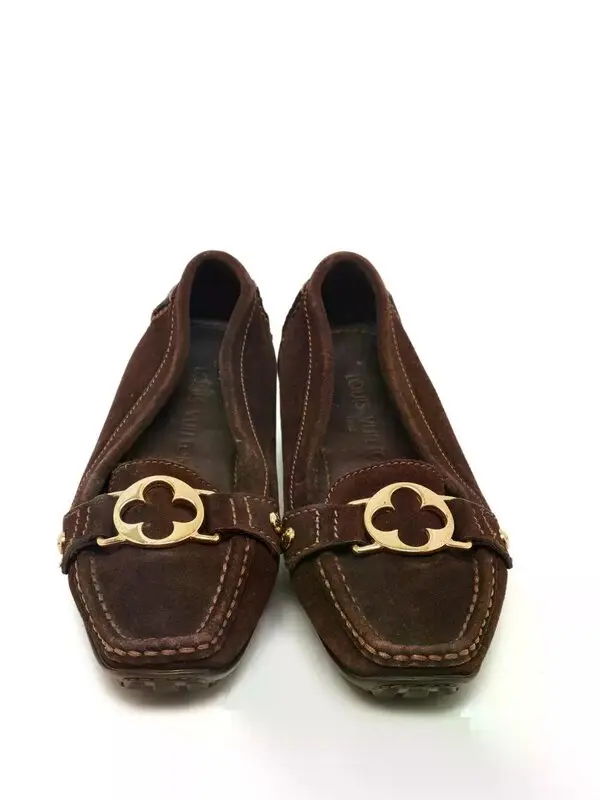 LOUIS VUITTON Monogram Plaque Suede Loafers